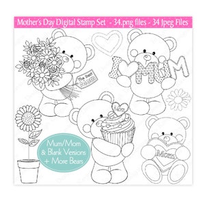 Mother's Day Digital Stamps,mothers Day Stamp,mum Stamps,bear Stamps ...
