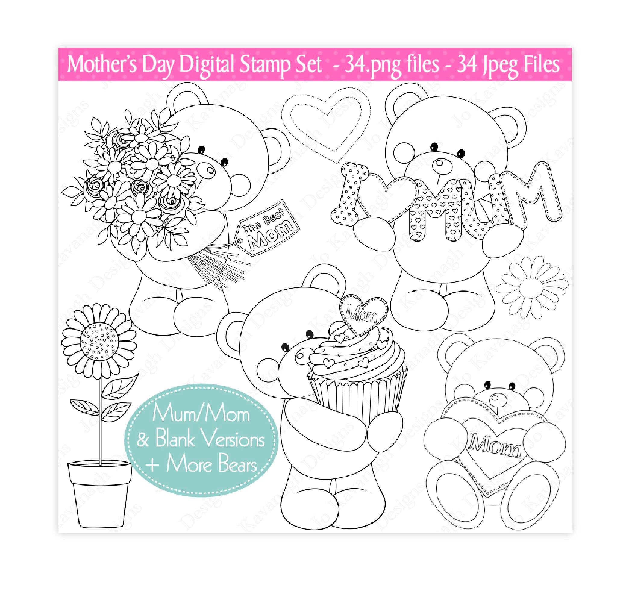 Mother's Day Digital Stamps,mothers Day Stamp,mum Stamps,bear Stamps ...