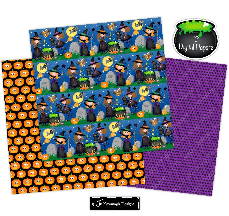 Halloween Digital Papers Halloween Witch Papers Halloween | Etsy