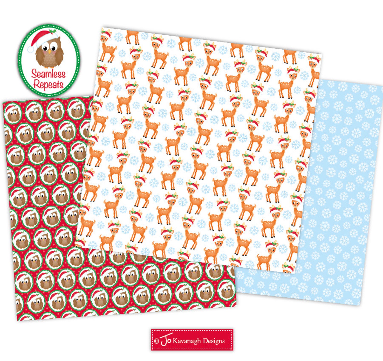 Christmas Digital Papers,christmas Scrapbook Papers,reindeer Papers ...