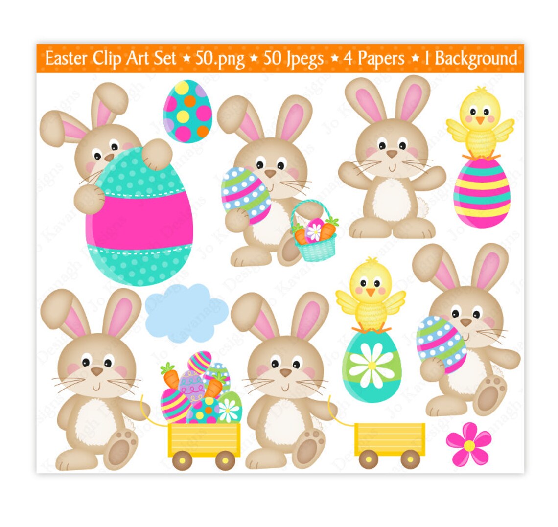 Easter Clipart & Digital Paper Seteaster Bunny Cliparteaster | Etsy