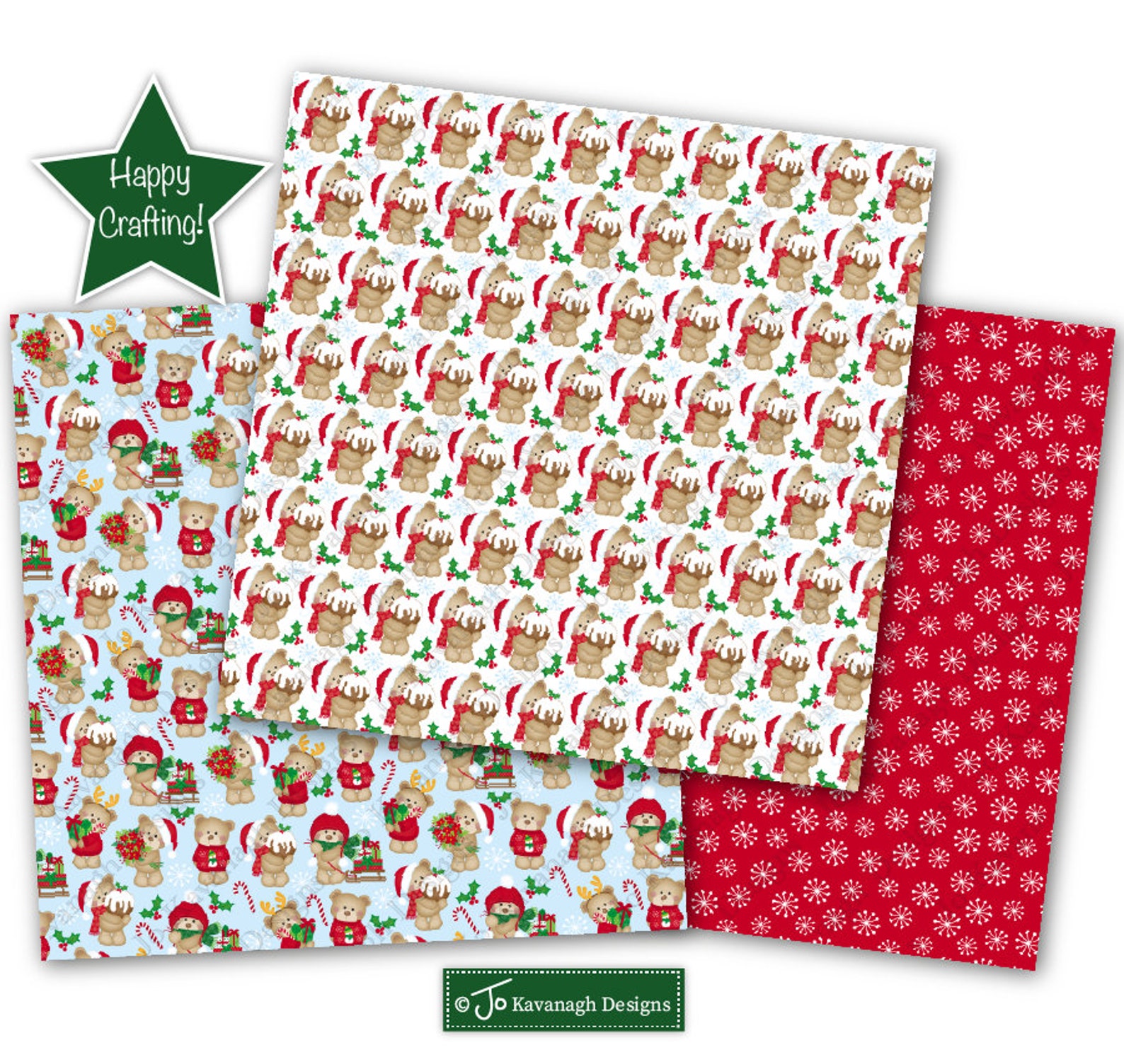 Christmas Digital Paperschristmas Cute Bear Paperschristmas - Etsy UK