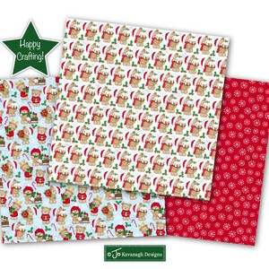 Christmas Digital Papers,christmas Cute Bear Papers,christmas Scrapbook ...