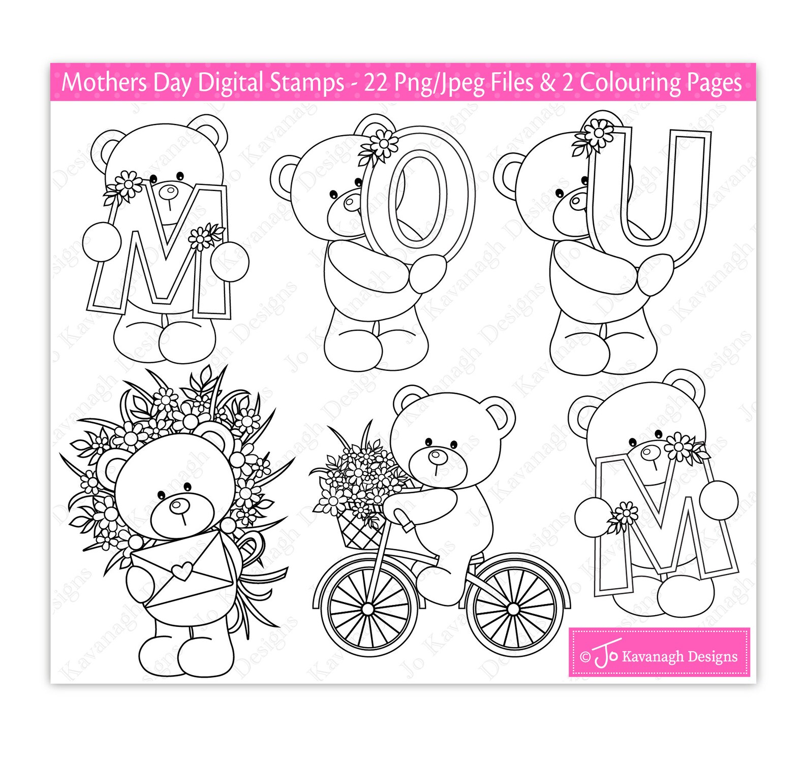 Mothers Day Digital Stamps, Cute Bear Digital Stamps, Mom Digital ...