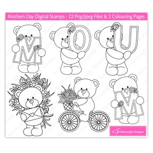 Mothers Day Digital Stamps, Cute Bear Digital Stamps, Mom Digital ...