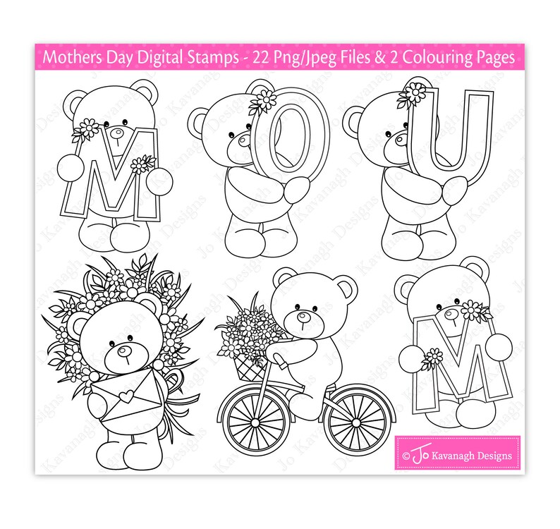 Mothers Day Digital Stamps, Cute Bear Digital Stamps, Mom Digital ...