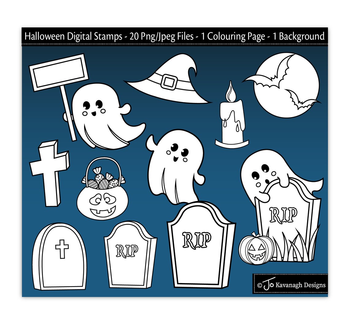 Halloween Digital Stamps Ghost Digital Stamps Digital | Etsy