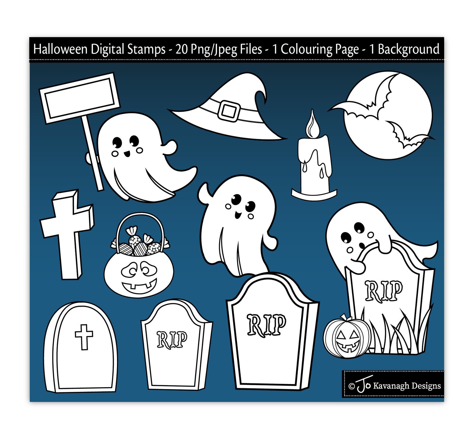 Halloween Digital Stamps, Ghost Digital Stamps, Digital Stamps ...