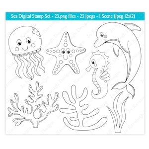 Sea Animals Digital Stamps,under the Sea Stamps,digital Stamps,ocean ...
