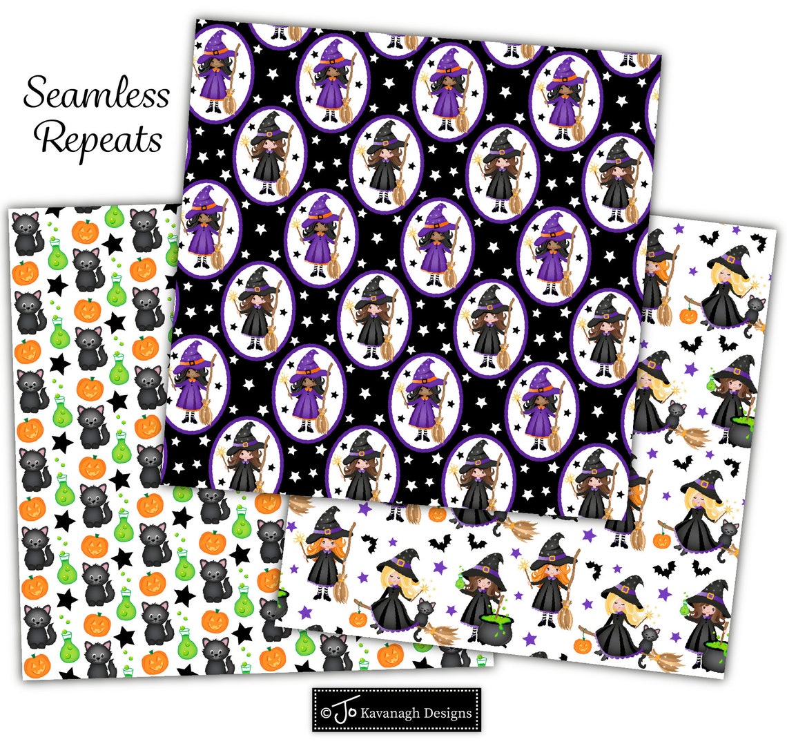 Halloween Digital Paper, Witch Patterns, Halloween Patterns, Halloween ...