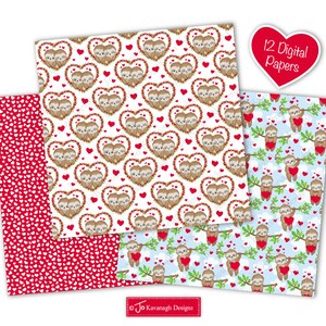 Valentine Digital Papers, Valentine Papers, Valentine Patterns, Sloth ...