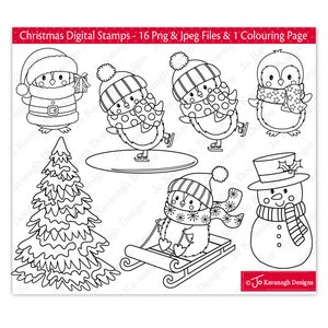 Christmas Digital Stamps, Penguin Digital Stamps, Christmas Clipart ...