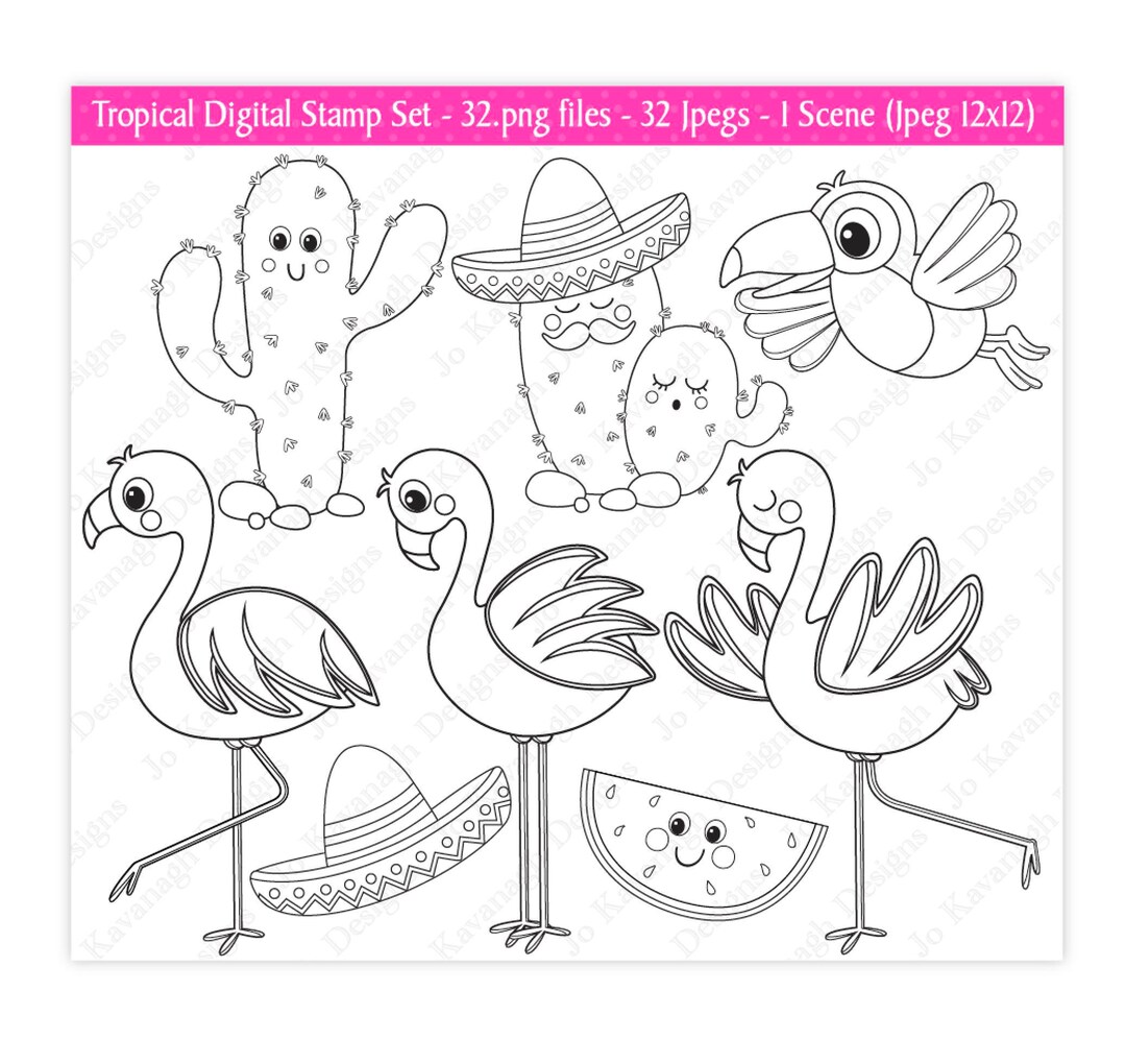 Flamingo Digital Stamps,cactus Digital Stamps,toucan Stamps,digital ...