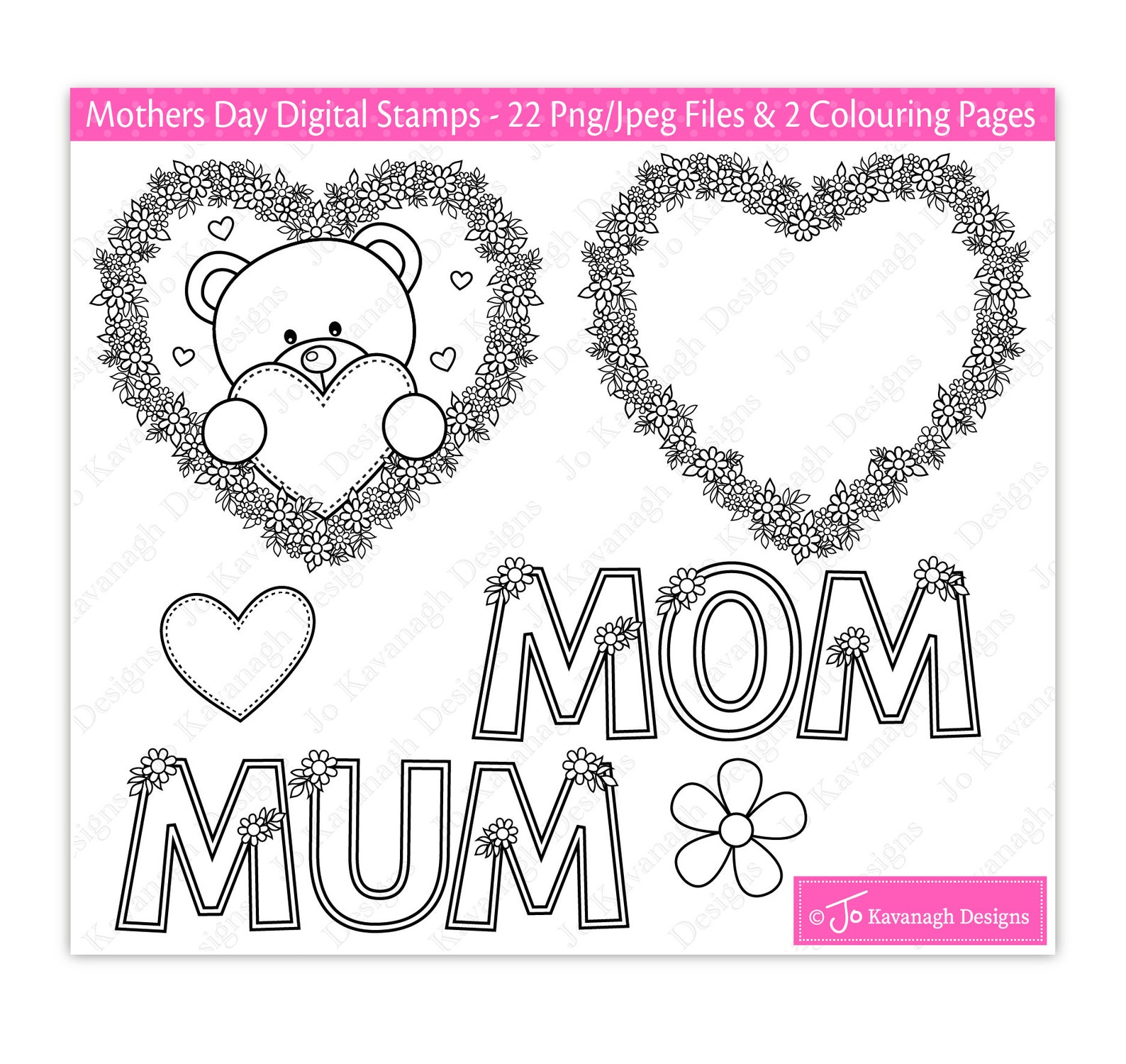 Mothers Day Digital Stamps, Cute Bear Digital Stamps, Mom Digital ...