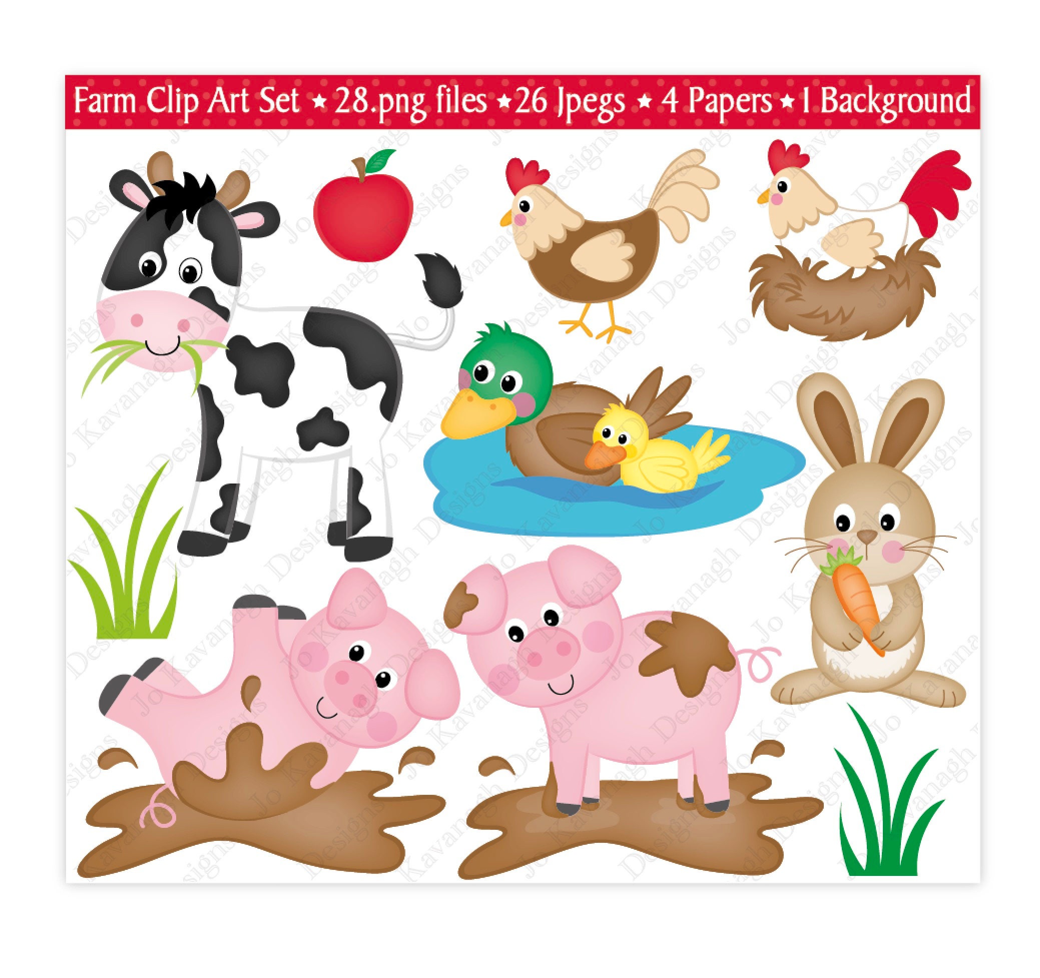 Farm Clipartfarm Animal Digital Papersfarm Clip Artcute | Etsy