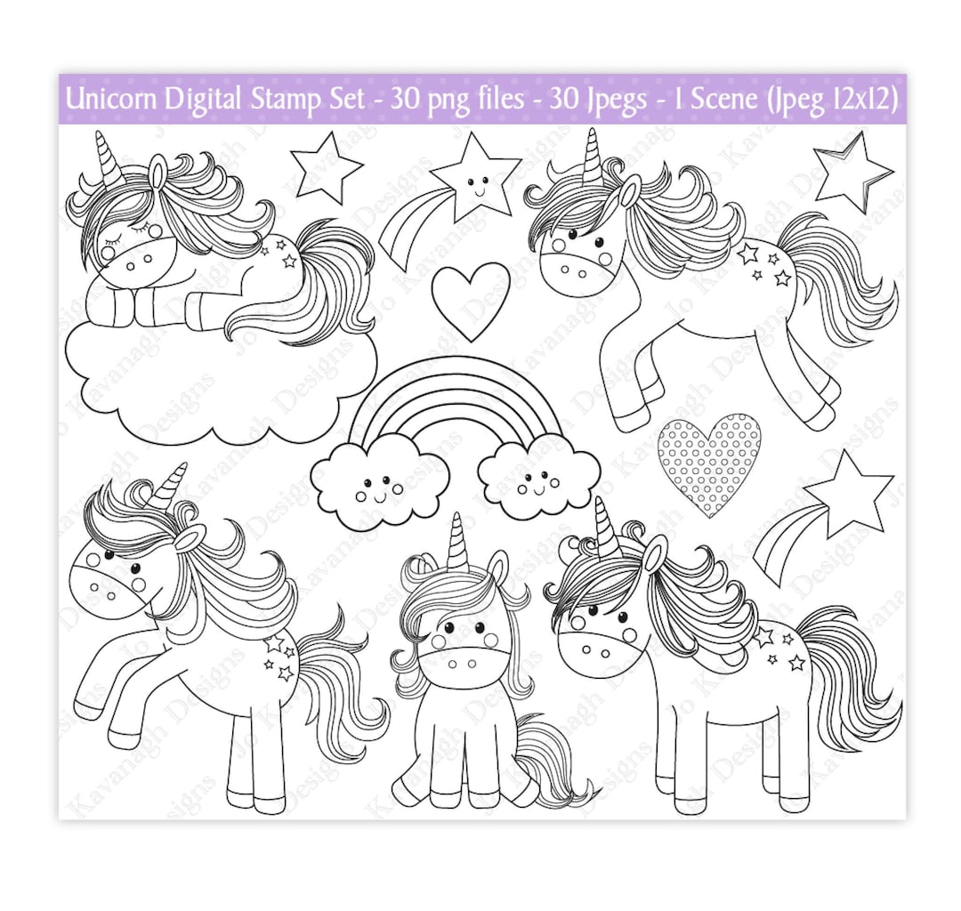 Unicorn Digital Stamps,unicorn Clipart,cute Unicorn Stamps,unicorn ...