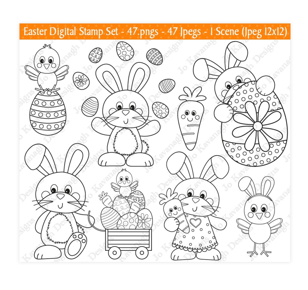 Easter Digital Stamps,easter Bunny Stamps,easter Clipart,easter Bunny ...