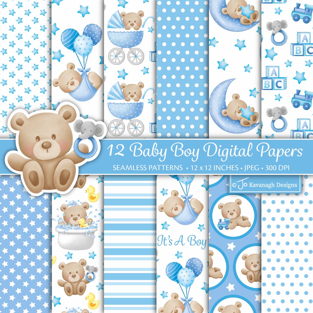Baby Digital Paper, Baby Boy Digital Paper, Baby Scrapbook Papers, New ...