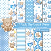 SALE Baby Boy Digital Paper Yellow Grey Digital Paper Baby Shower ...