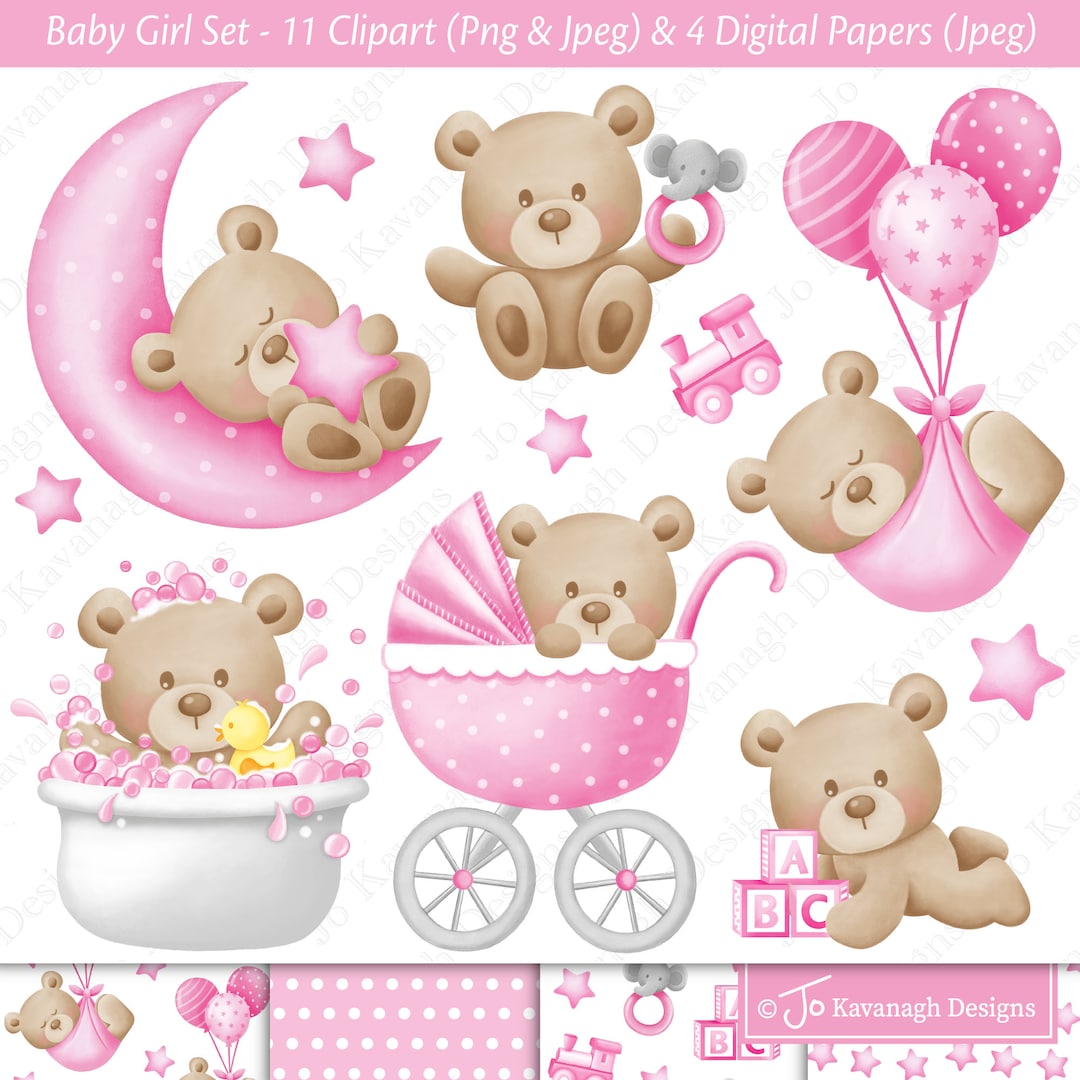 Baby Girl Clipart Bundle, Baby Clip Art, Baby Shower Printables, Baby ...