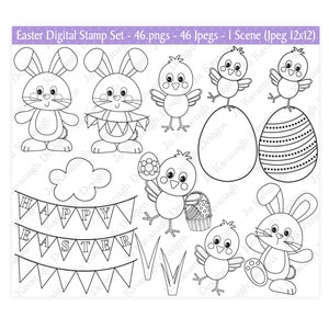 Easter Digital Stamps,easter Stamps,easter Clipart,easter Colouring ...