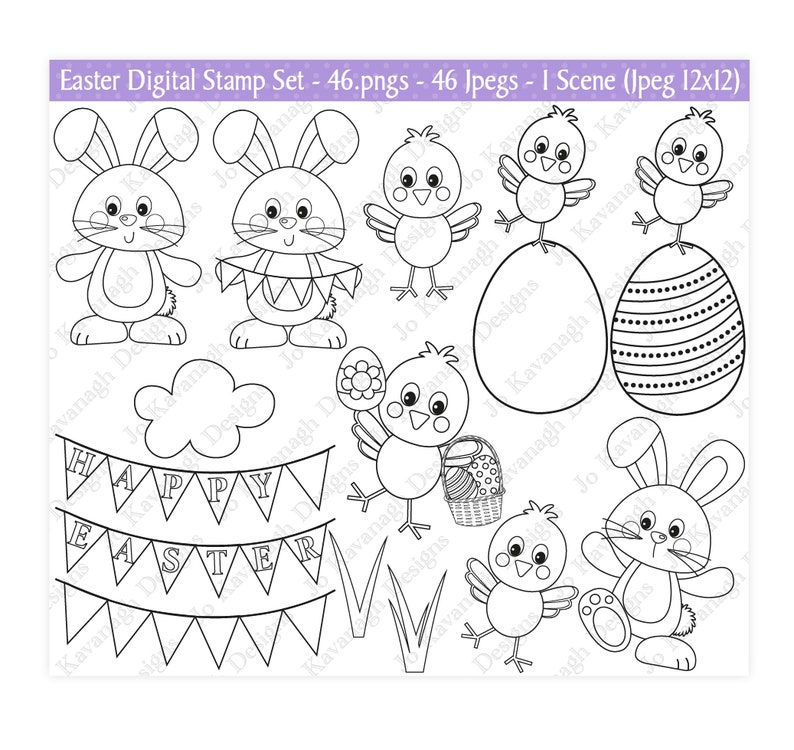 Easter Digital Stamps,easter Stamps,easter Clipart,easter Colouring ...