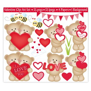 Valentine Clipart, Valentine Bears Clipart, Valentine Digital Papers ...