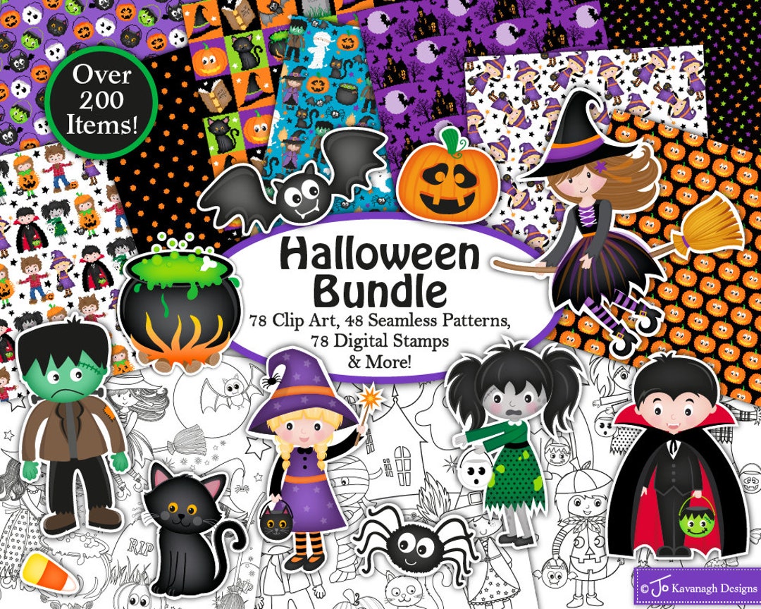 Halloween Clipart Bundle, Halloween Digital Stamps, Halloween Digital ...