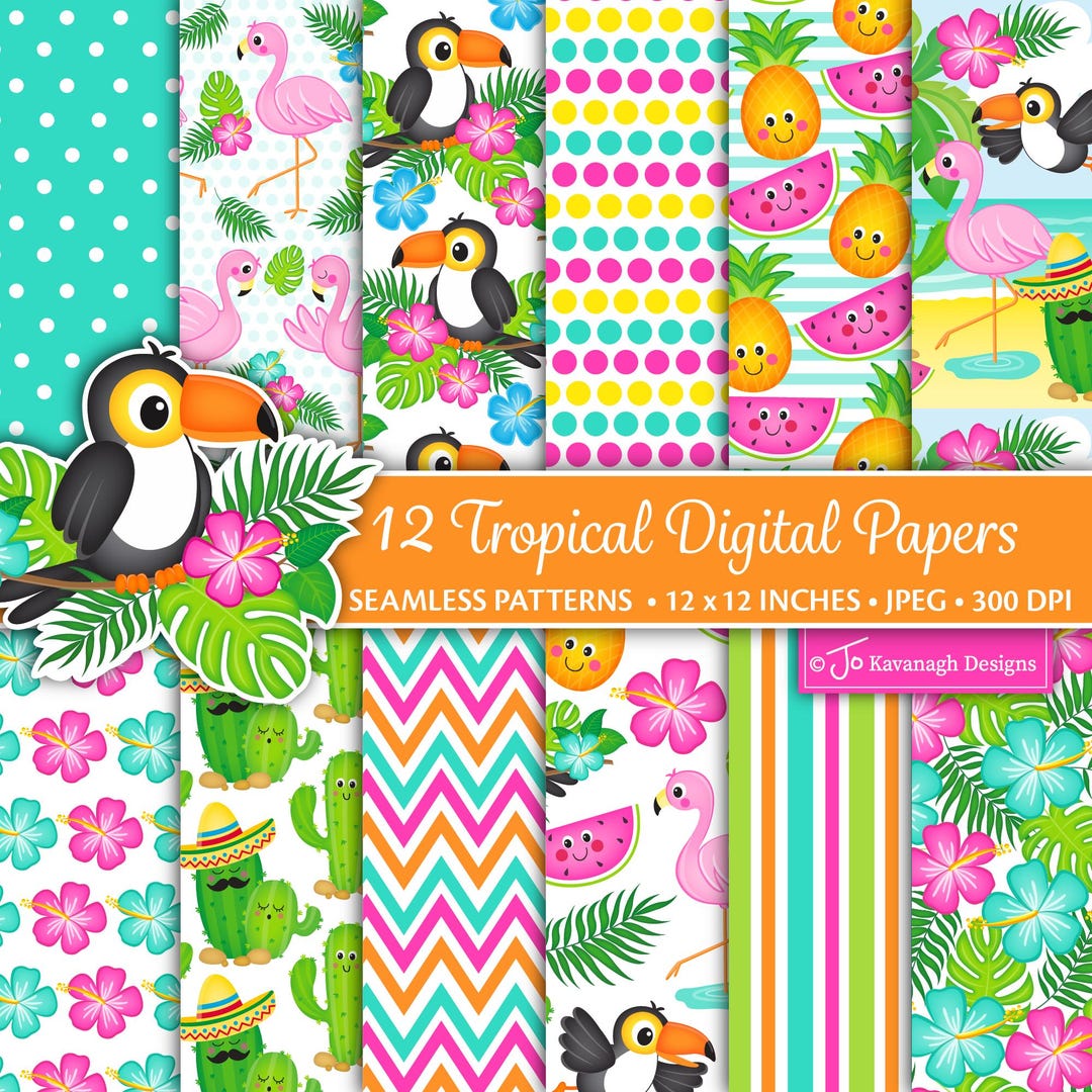 Flamingo Digital Papers,cactus Digital Papers,toucan Papers,tropical ...