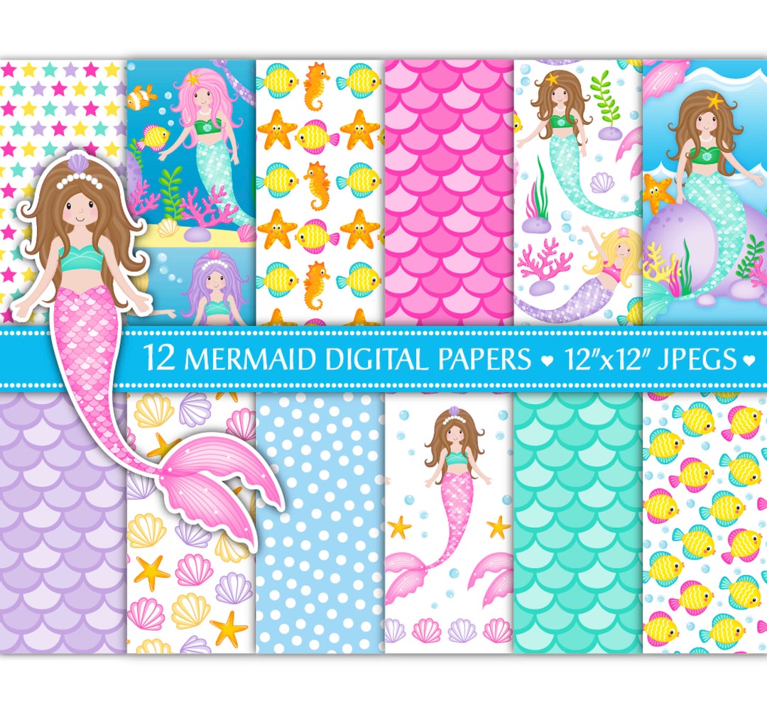 Mermaid Digital Papers,mermaid Paper Pack,under the Sea Digital Papers ...
