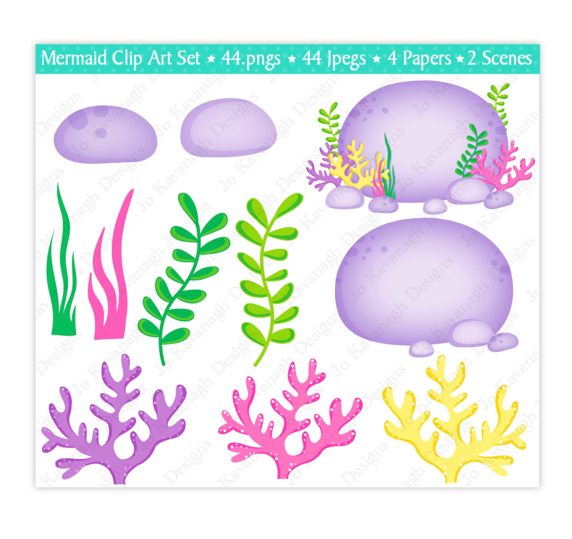 Mermaids Clipart & Digital Papers Setmermaid Clip Artunder | Etsy