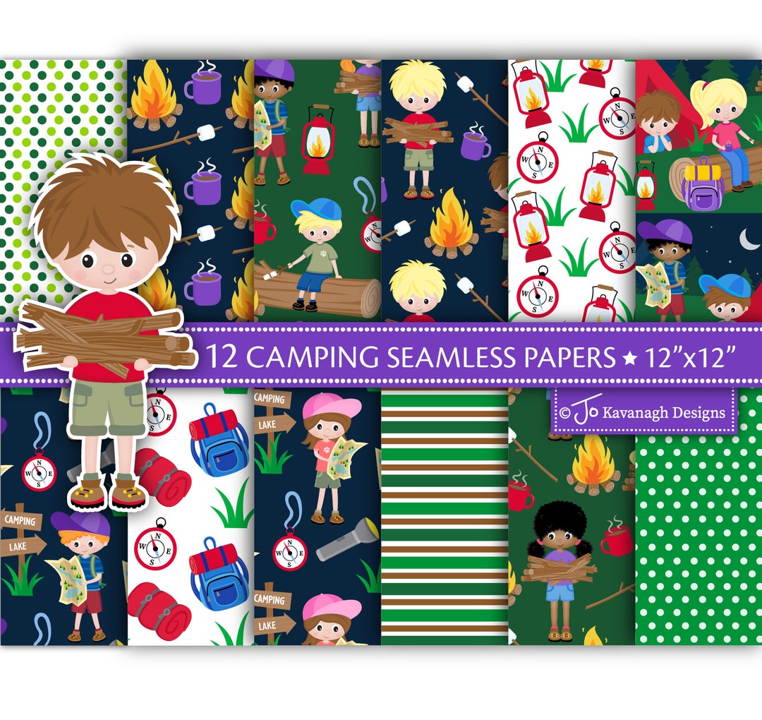 Camping Digital Papers, Camping Papers, Camping Patterns, Summer Camp ...