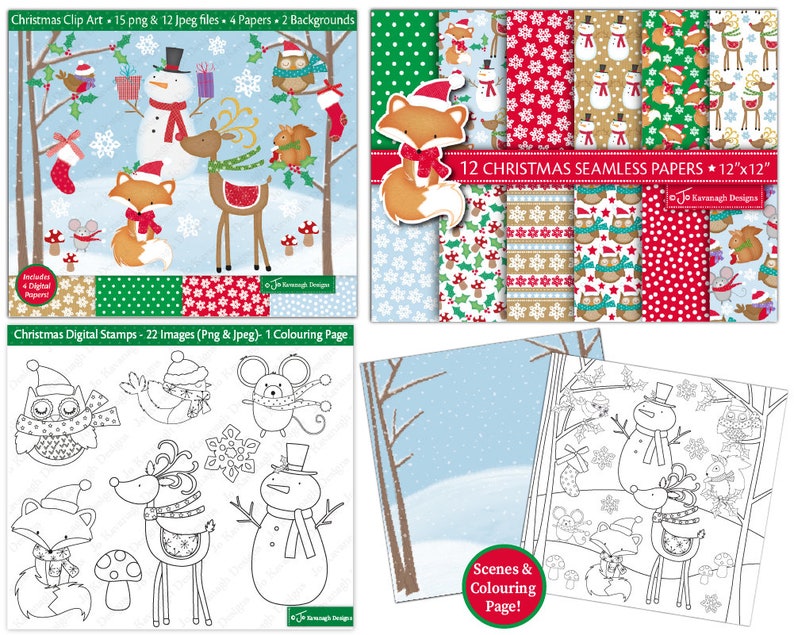 Christmas Clipart Bundle, Christmas Digital Paper, Christmas Digital ...