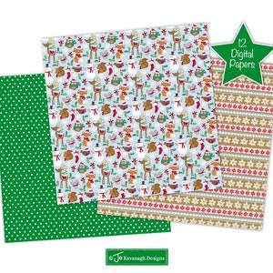 Christmas Digital Papers,christmas Scrapbook Papers,reindeer Papers ...