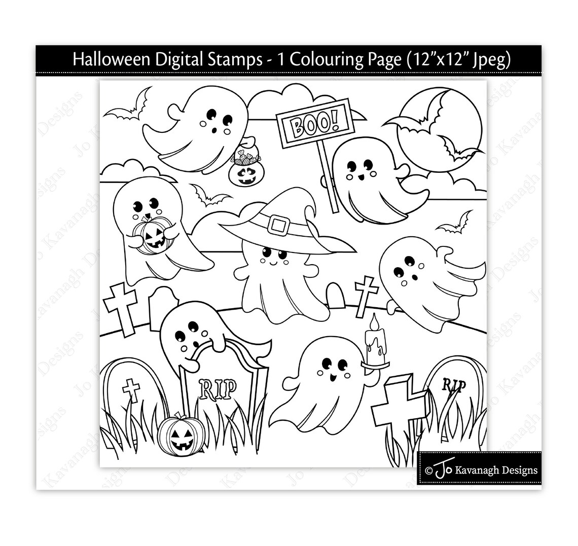 Halloween Digital Stamps Ghost Digital Stamps Digital | Etsy