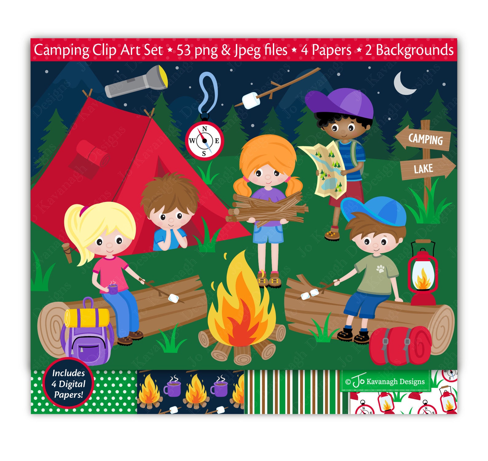 Camping Clipart, Camping Clip Art, Summer Camp Clipart, Campfire ...