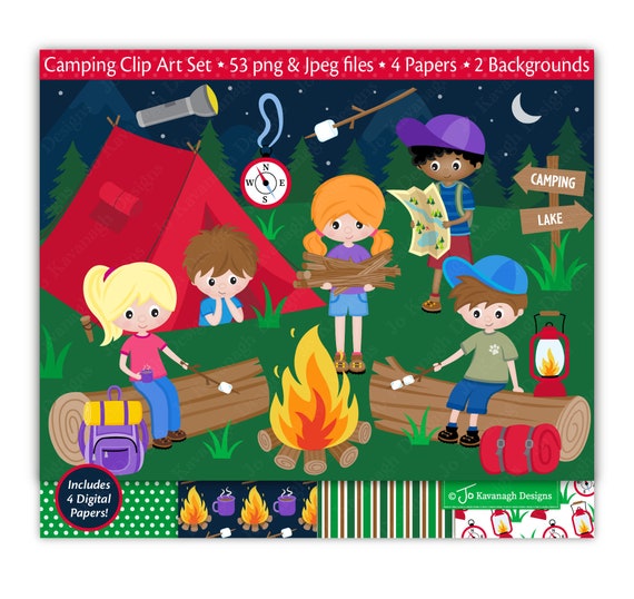 Kids Campfire Clipart Outdoor Camping With Scout Kids Illustration