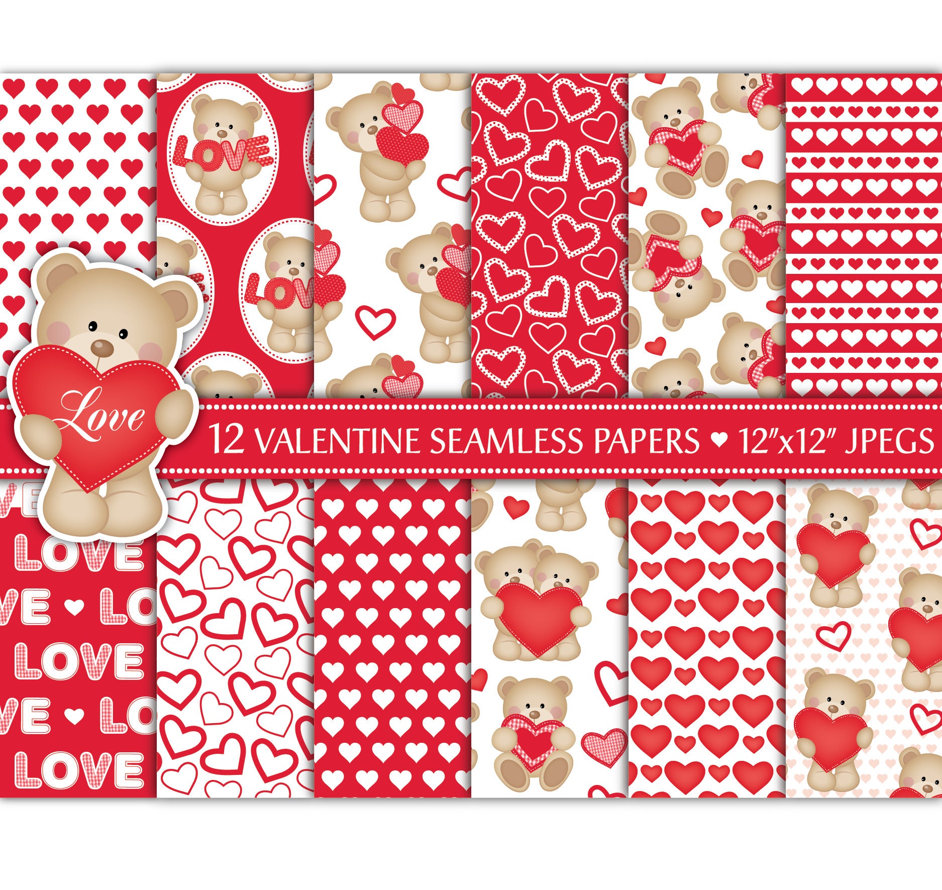 Valentine Digital Papersvalentine Scrapbook Paperscute - Etsy UK