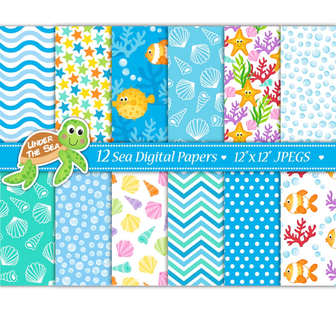 Sea Animals Digital Paper Set,under the Sea Digital Paper Set,ocean ...