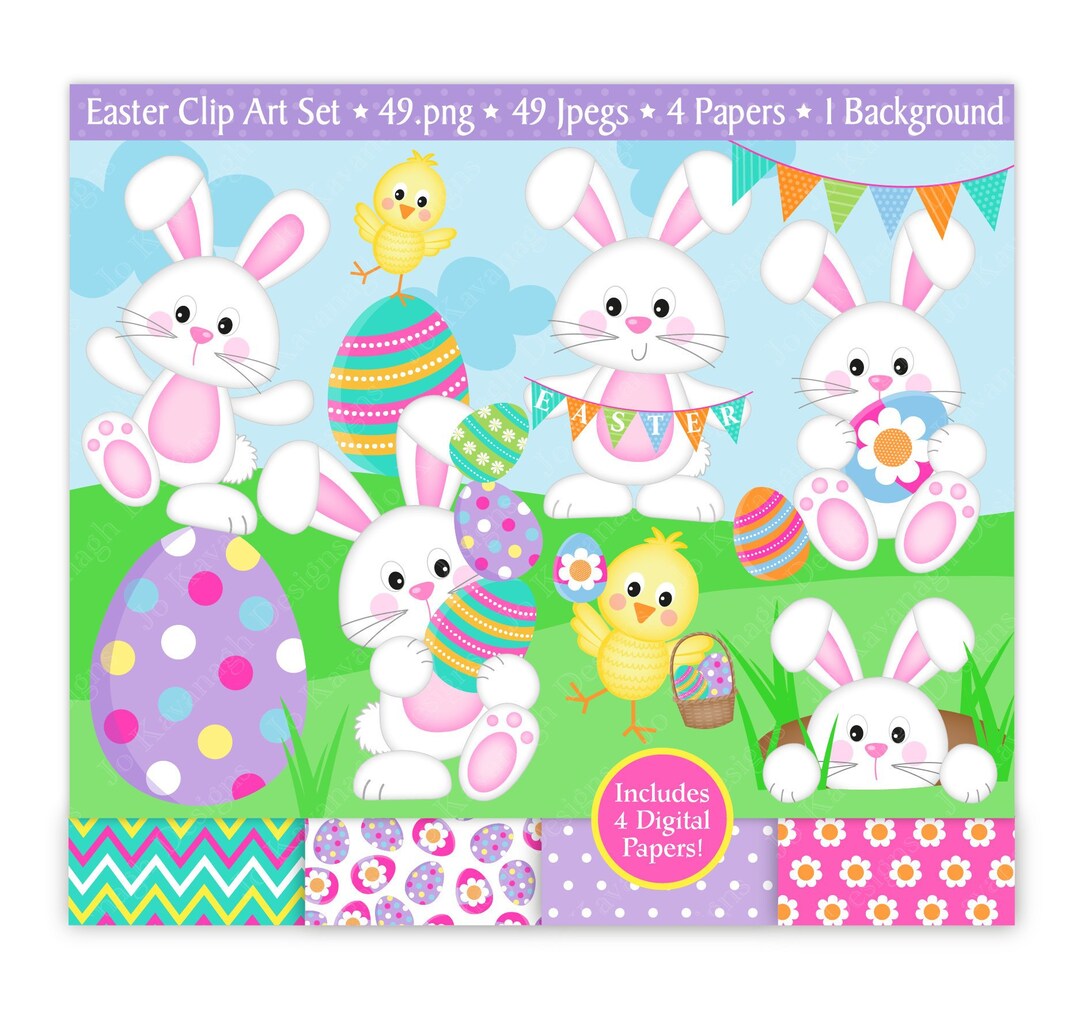 Easter Clipart & Digital Paper Set,easter Clip Art,easter Bunny Clipart ...