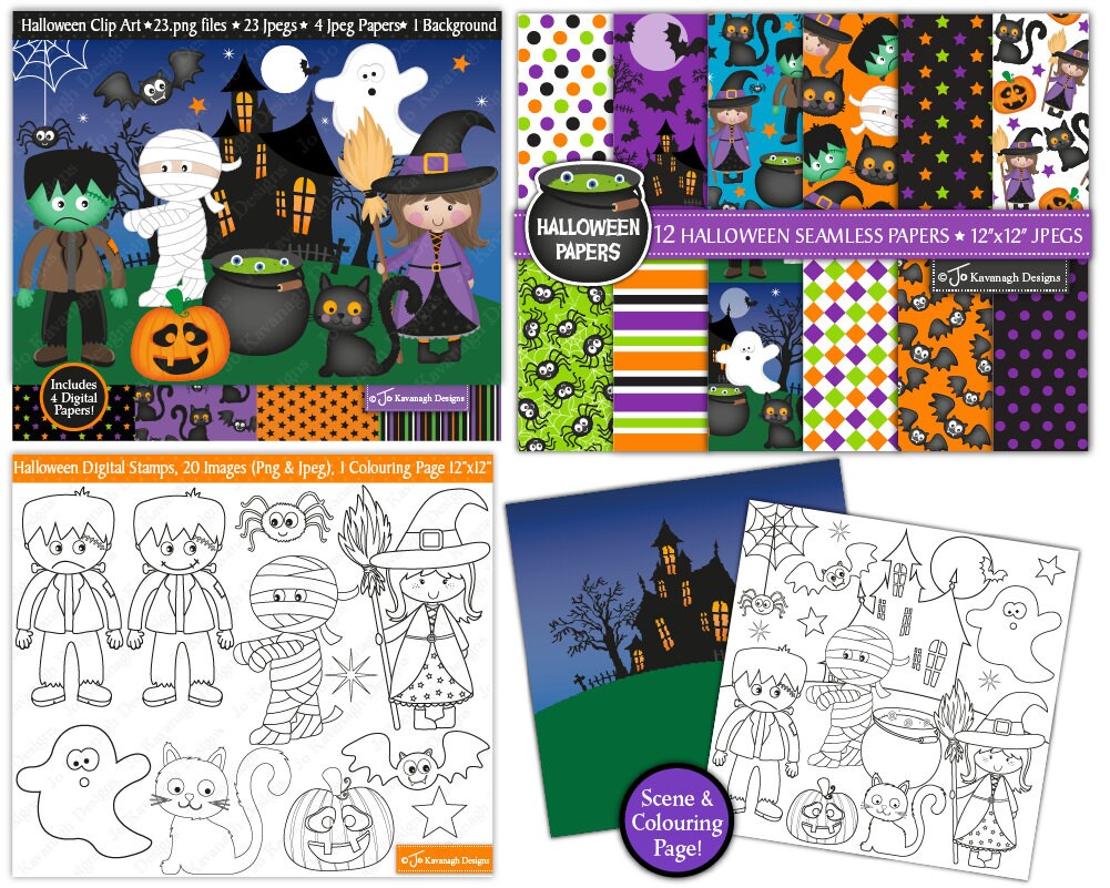 Halloween Clipart Bundle, Halloween Digital Stamps, Halloween Digital ...