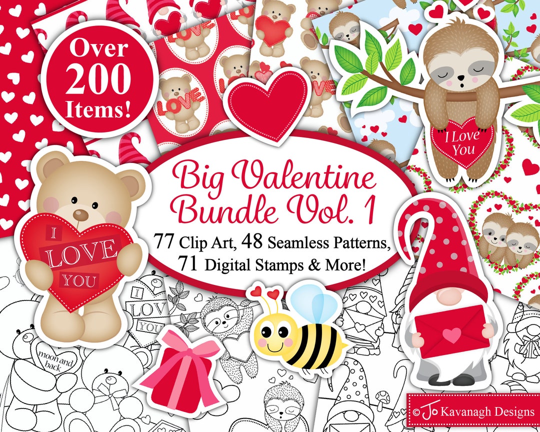 Valentine Clipart Bundle, Valentine Digital Stamps, Valentine Digital ...