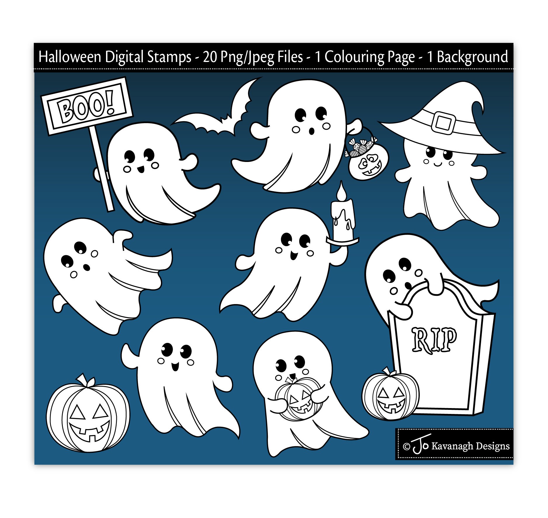 Halloween Digital Stamps Ghost Digital Stamps Digital | Etsy