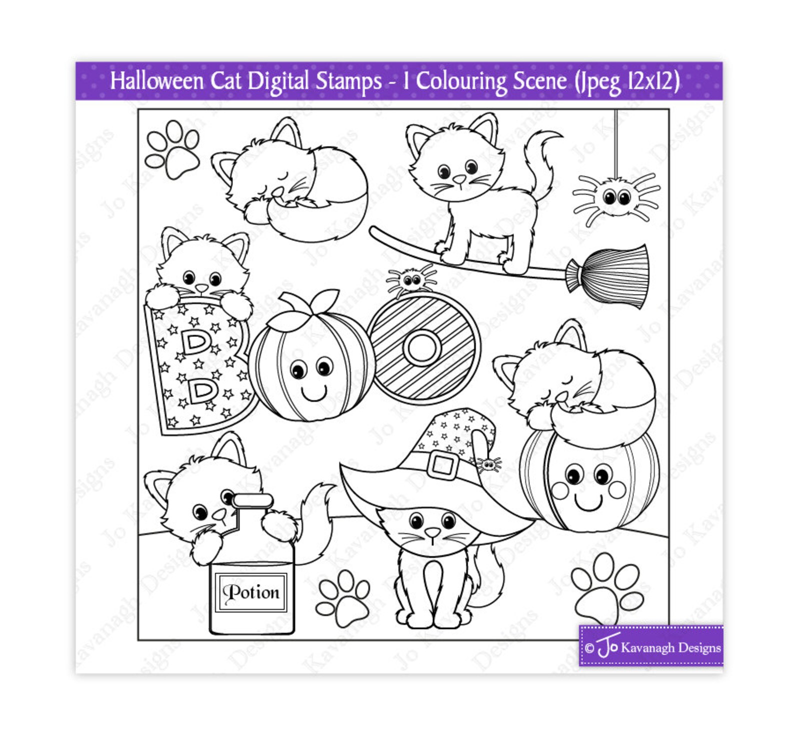 Halloween Digital Stamps Halloween Cat Digital Stamps Cat - Etsy