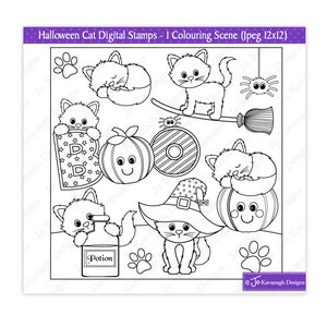 Halloween Digital Stamps, Halloween Cat Digital Stamps, Cat Digital ...
