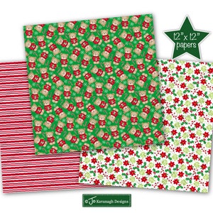 Christmas Digital Papers,christmas Cute Bear Papers,christmas Scrapbook ...
