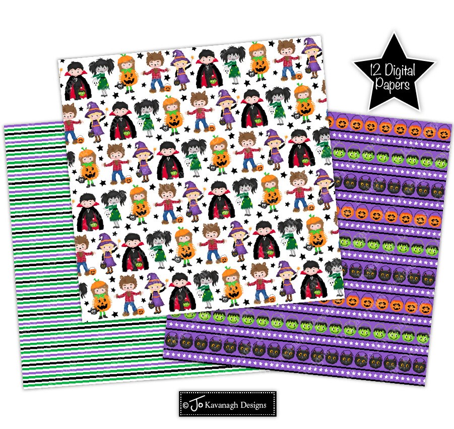 Halloween Digital Papers, Halloween Patterns, Witch, Dracula, Zombie ...