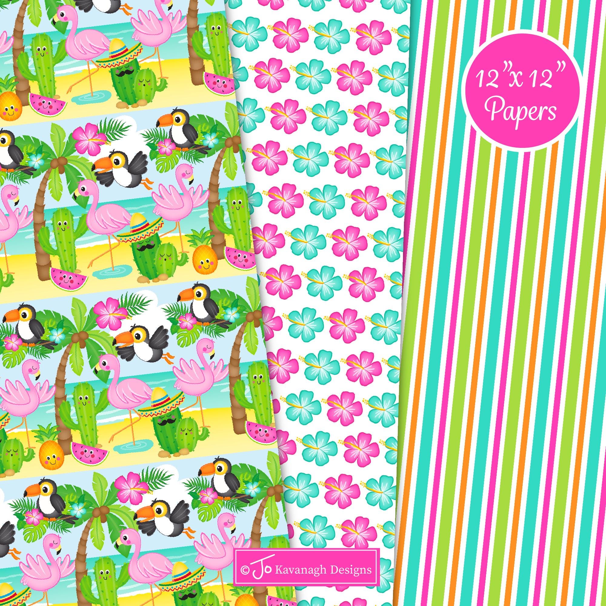 Flamingo Digital Papers,cactus Digital Papers,toucan Papers,tropical ...