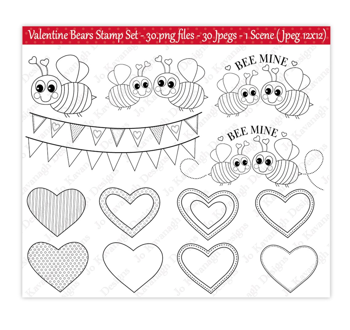 Valentine Digital Stamps,digital Stamps,valentine Bear Digital Stamps ...