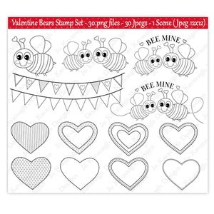Valentine Digital Stamps,digital Stamps,valentine Bear Digital Stamps ...